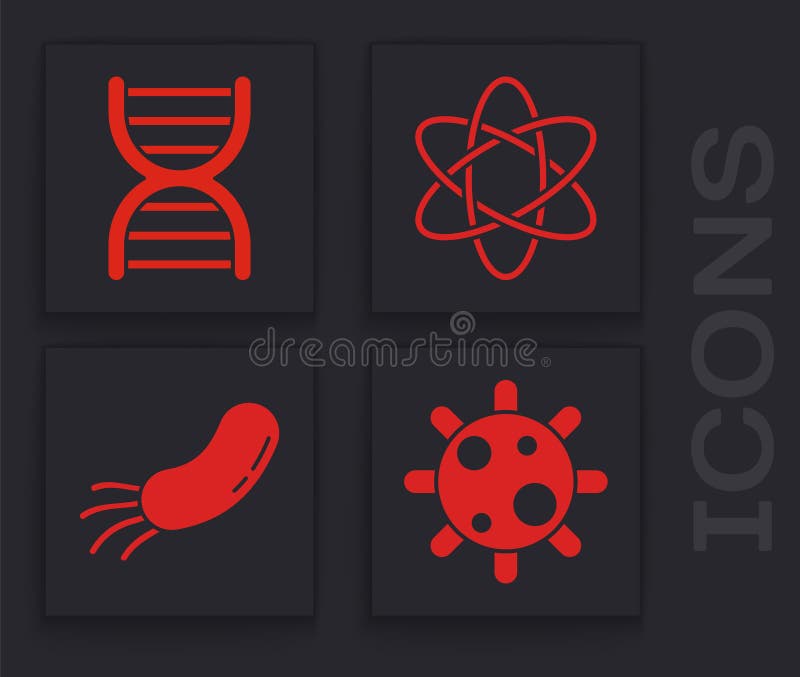 Set Bacteria, DNA Symbol, Atom and Bacteria Icon. Vector Stock Vector ...