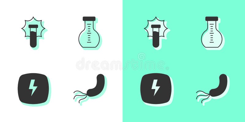 Set Bacteria, Explosion in the Flask, Lightning Bolt and Test Tube Icon ...