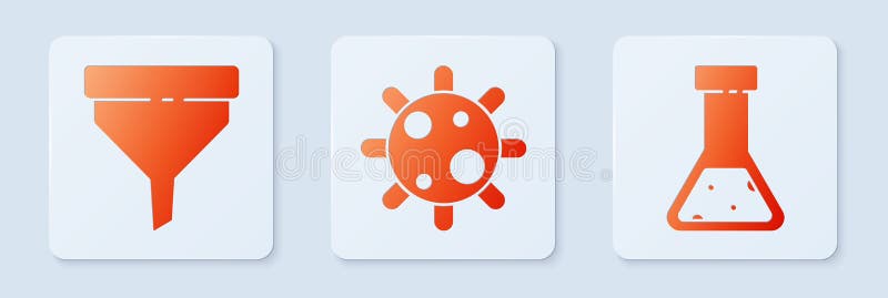 Set Bacteria, Funnel or Filter and Test Tube and Flask Chemical. White ...