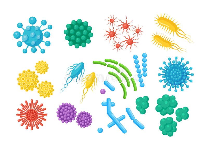 Set of Bacteria, Microbes, Virus, Germs. Disease-causing Object ...