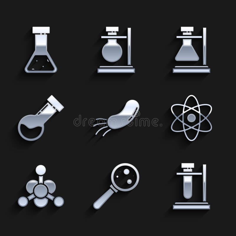 Set Bacteria, Microorganisms Under Magnifier, Test Tube Flask on Stand ... Set Bacteria, Microorganisms Under Magnifier, Test Tube Flask on Stand ...