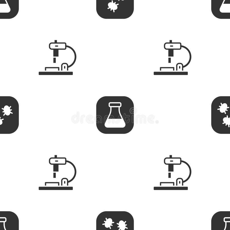 Set Bacteria, Test Tube and Flask and Microscope on Seamless Pattern ...
