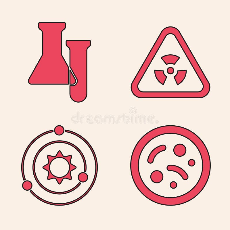 Set Bacteria, Test Tube and Flask, Triangle with Radiation and Solar ...
