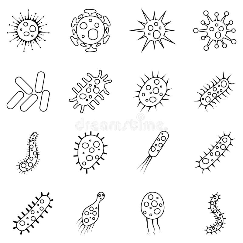 Set of Bacteria and Virus Vector Illustration in Outline Style. Disease ...