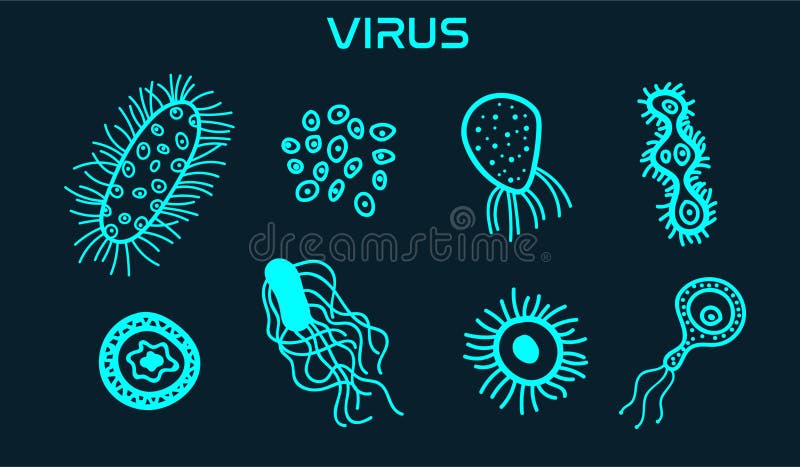 Set of Bacteria and Viruses Icon Using Microscope Stock Vector ...