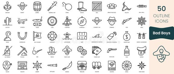 Set of Bad Boys Icons. Thin Outline Icons Pack Stock Vector ...