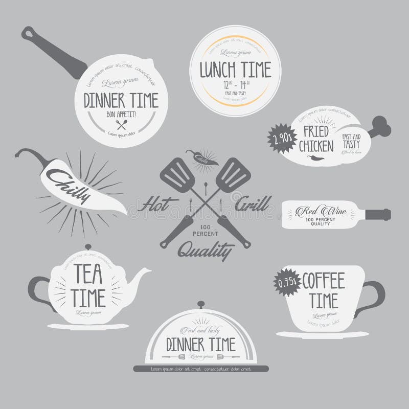 Set of Badges and Labels Elements for Restaurant. Lunch Time Stock ...
