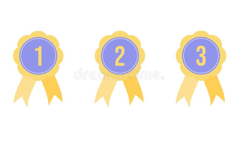 Set of Badges with Ribbons First, Second, Third Place. Vector ...