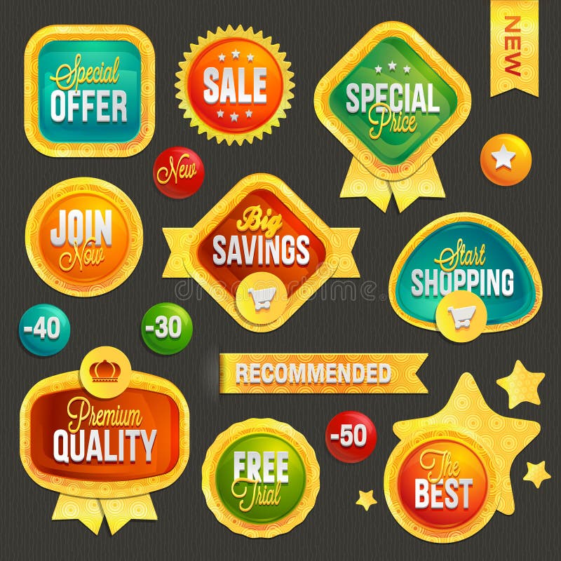 Set of badges and stickers stock vector. Illustration of colorful ...