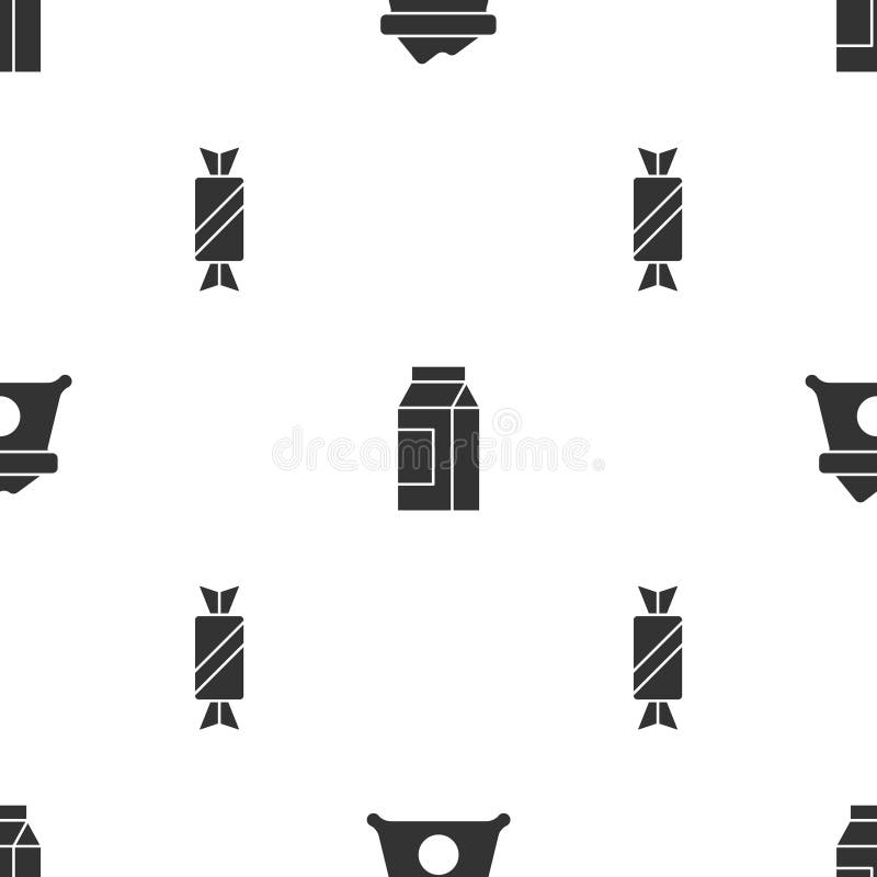 Set Bag of Flour, Paper Package for Milk and Candy on Seamless Pattern ...