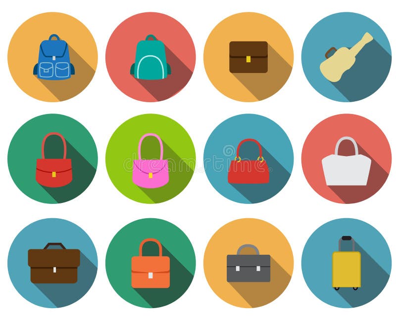 Set of Bag Icons in Flat Style, Vector Stock Vector - Illustration of ...
