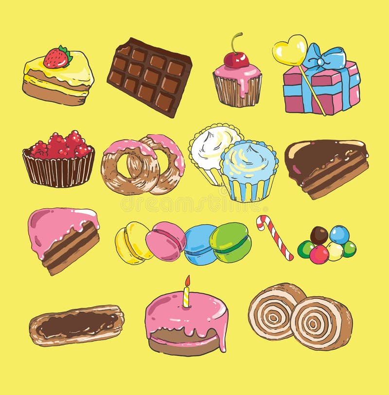 Set with Bake and Sweets. Background Colorful Various Candy, Cakes ...