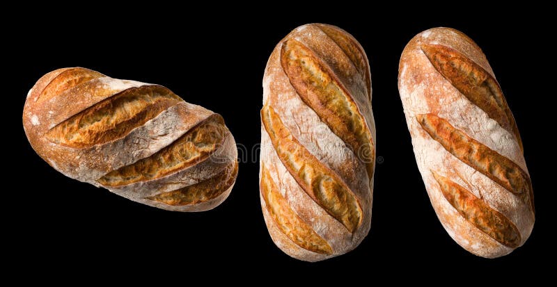 Set of Baked Rye Bread Isolated on a Black Background Stock Image ...