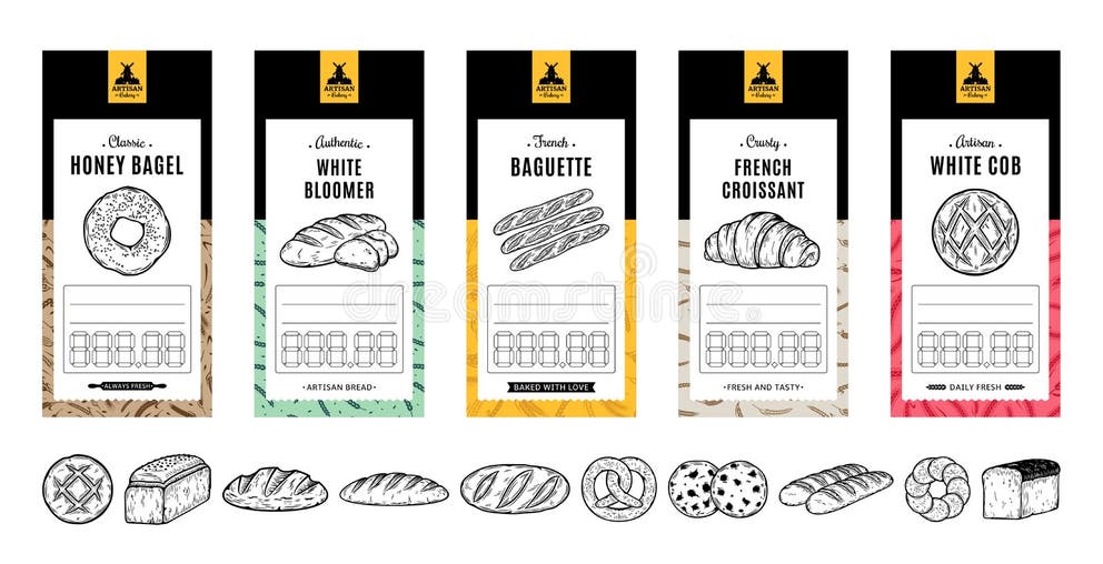 Set of Bakery Labels or Price Tags Stock Vector - Illustration of ...
