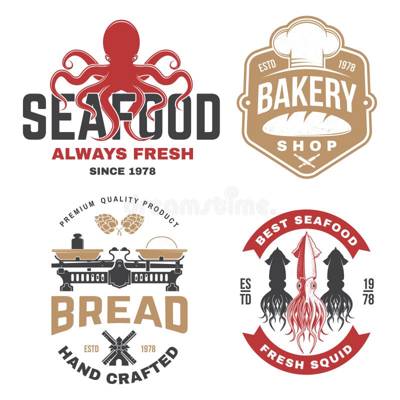 Set of Bakery and Seafood Badges. Vector Stock Illustration ...