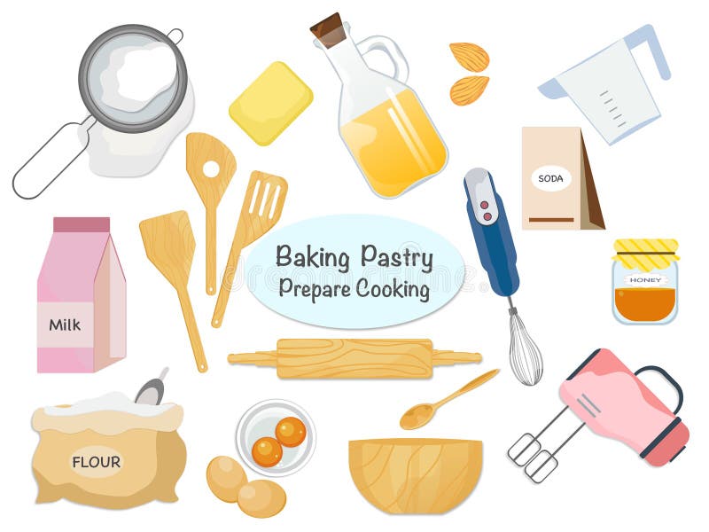 Set of Baking Ingredients, Products, and Kitchen Tools for Each Baking ...