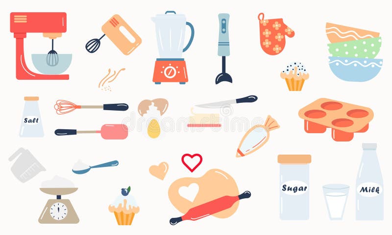 Set of Baking Items and Ingredients. Tools for Baking Cakes and ...