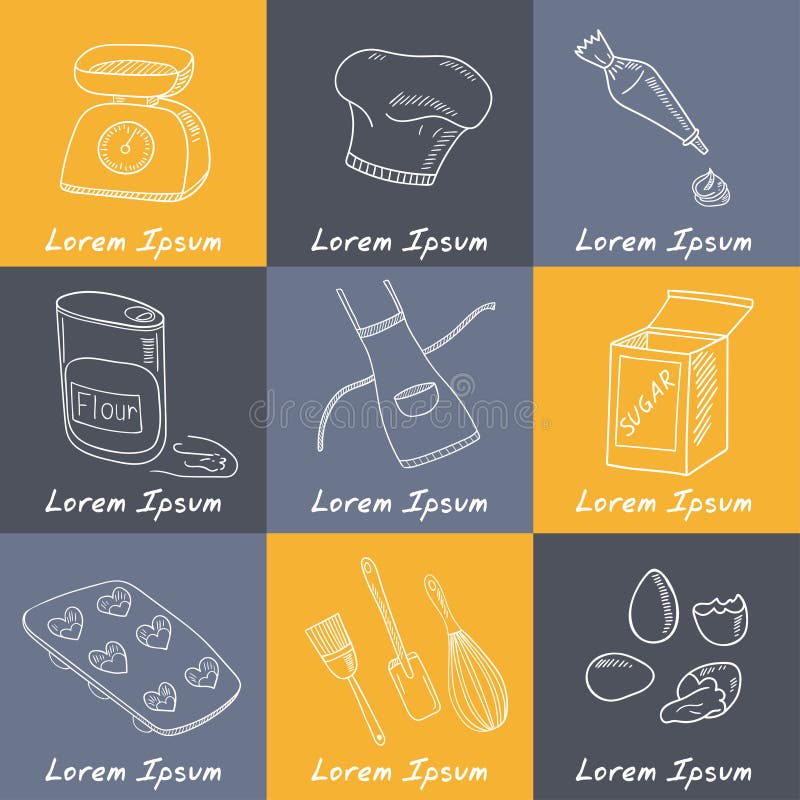 Set of Baking Tools. Hand Drawn Collection Stock Vector - Illustration ...