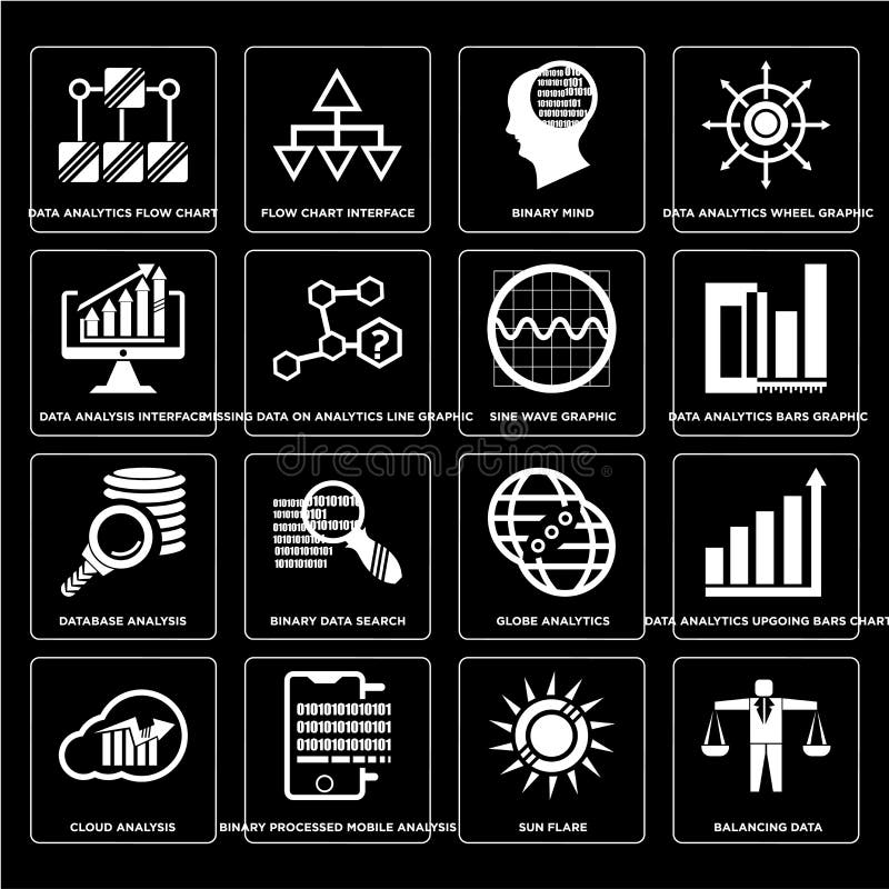Set of Balancing Data, Sun Flare, Cloud Analysis, Globe Analytics, Database Sine Wave Graphic ...