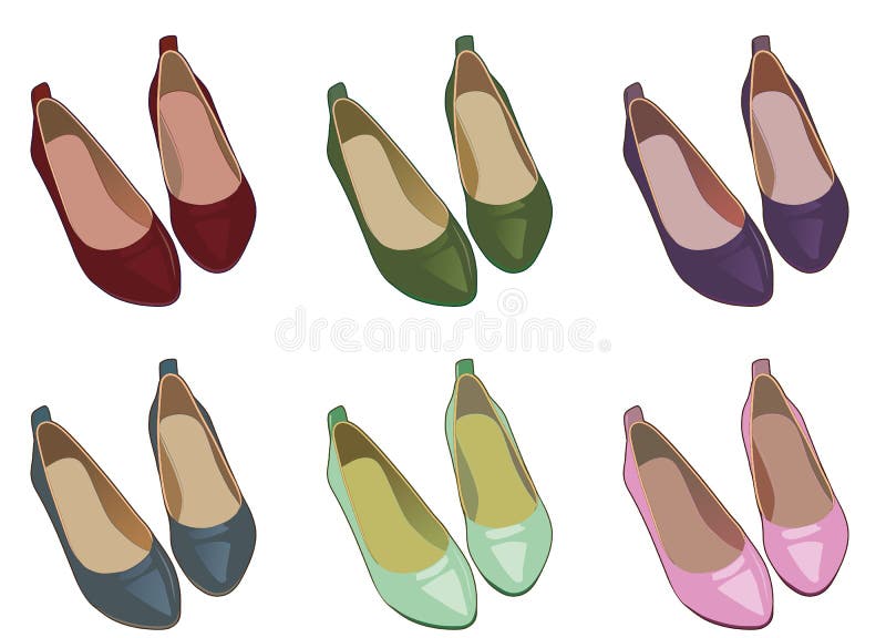 Set of Ballet Flats Shoes Slippers Vector Stock Illustration ...