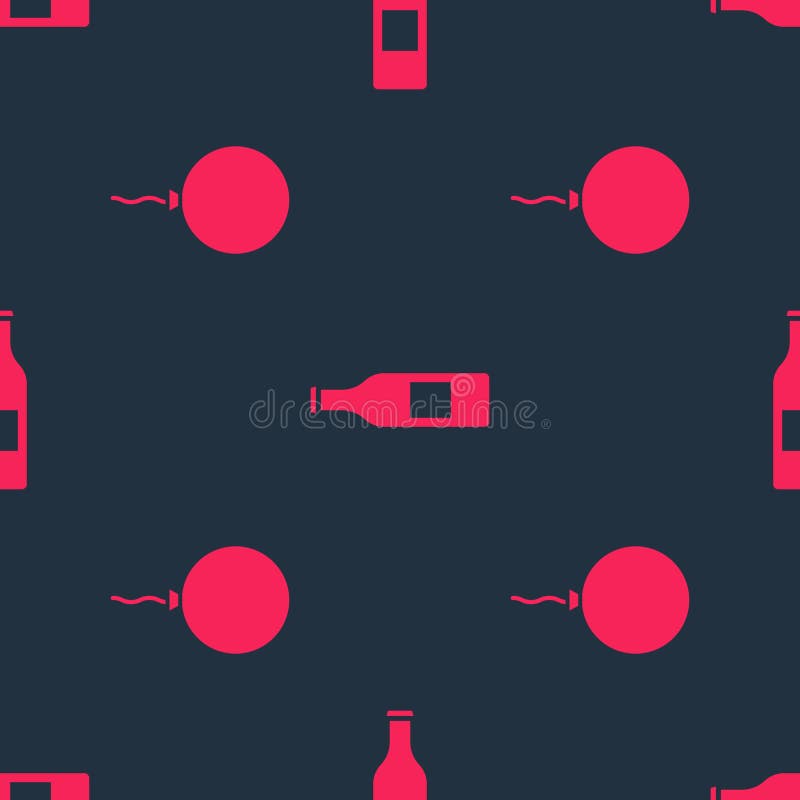 Set Balloon with Ribbon and Beer Bottle on Seamless Pattern. Vector ...
