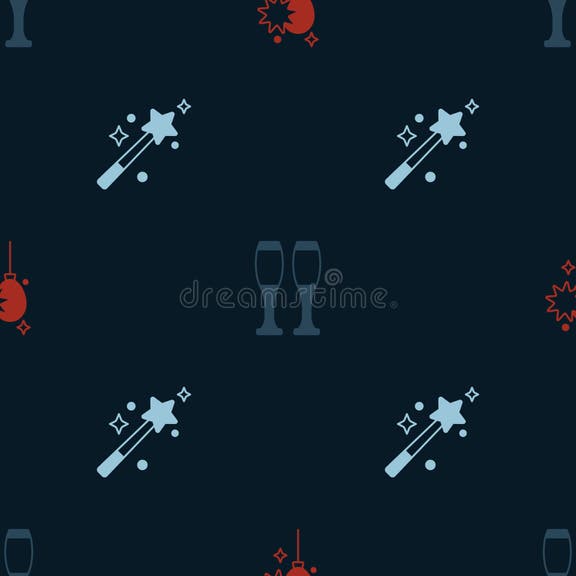 Set Balloons with Ribbon, Bowling Pin and Magic Wand on Seamless ...
