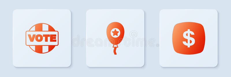 Set Balloons, Vote and Dollar Symbol. White Square Button Stock ...