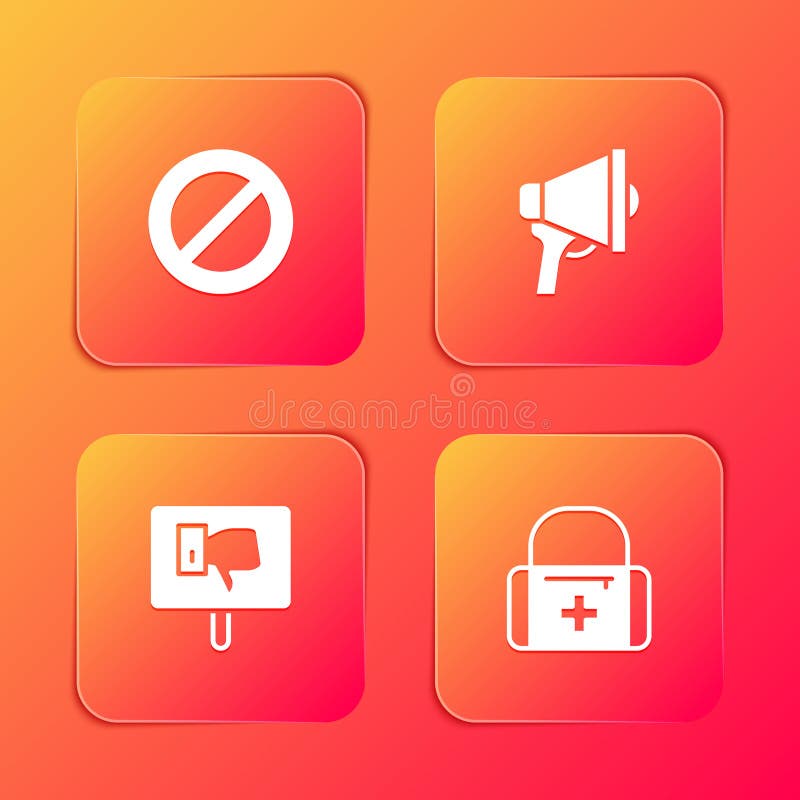 Set Ban, Megaphone, Protest and First Aid Kit Icon. Vector Stock ...