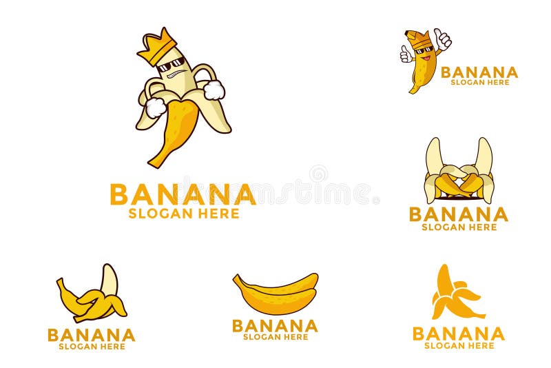 Set of Banana Cartoon Logo Vector Design Stock Vector - Illustration of ...