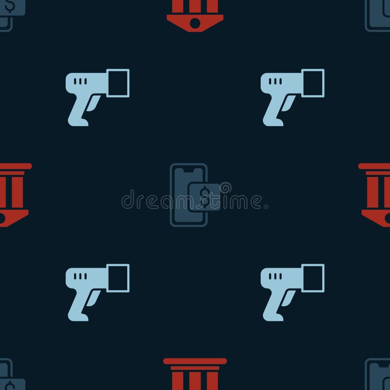 Set Bank Building, Mobile Shopping and Scanner Scanning Bar Code on ...
