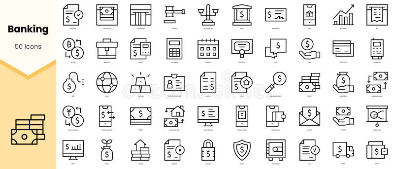 Set of Banking Icons. Simple Line Art Style Icons Pack Stock Vector ...