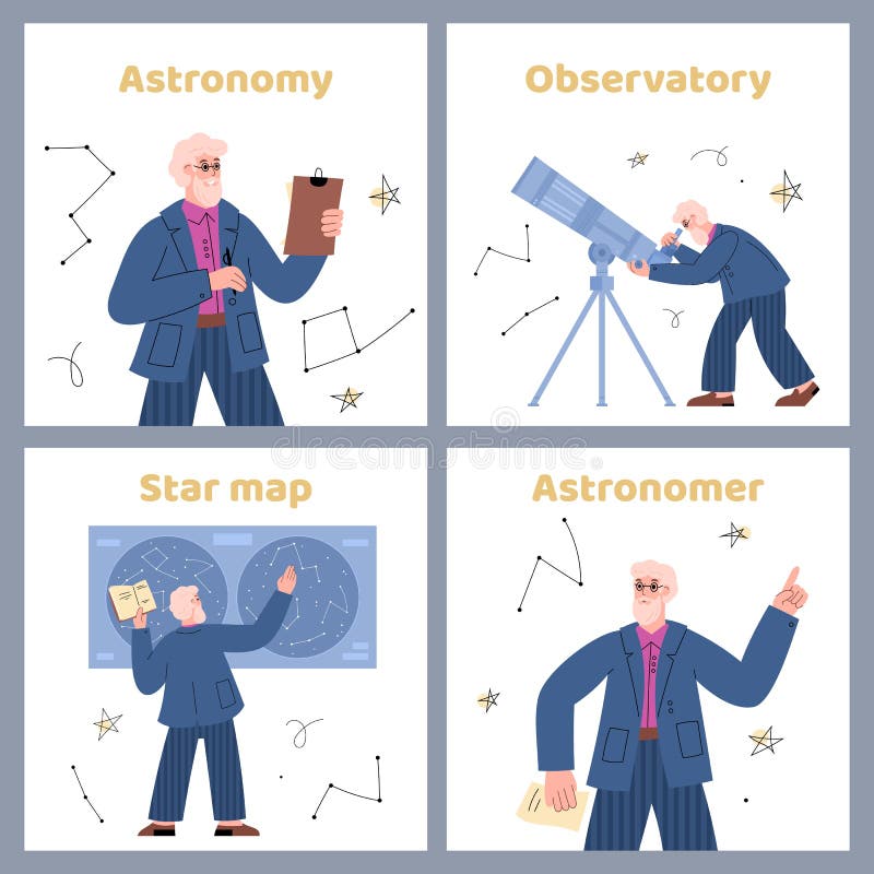 Set of Banners on Astronomy Science and Space Study, Flat Vector ...