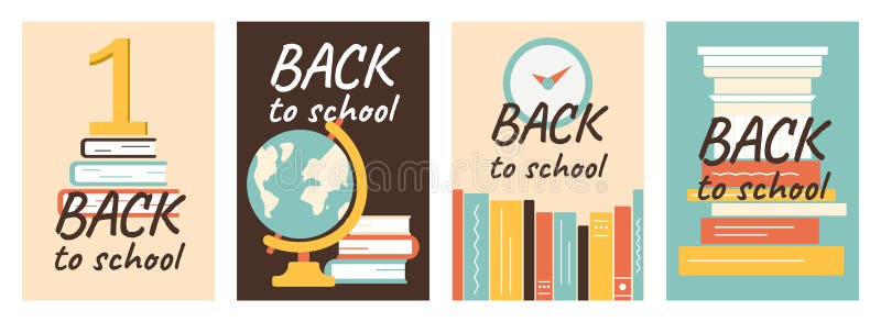 Set Banners Back To School. Gold Unit and Stack of Books. Textbooks ...