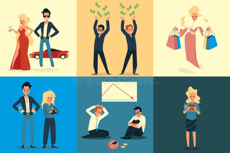 Poor And Rich Men Cartoon Characters Flat Vector Illustration Isolated
