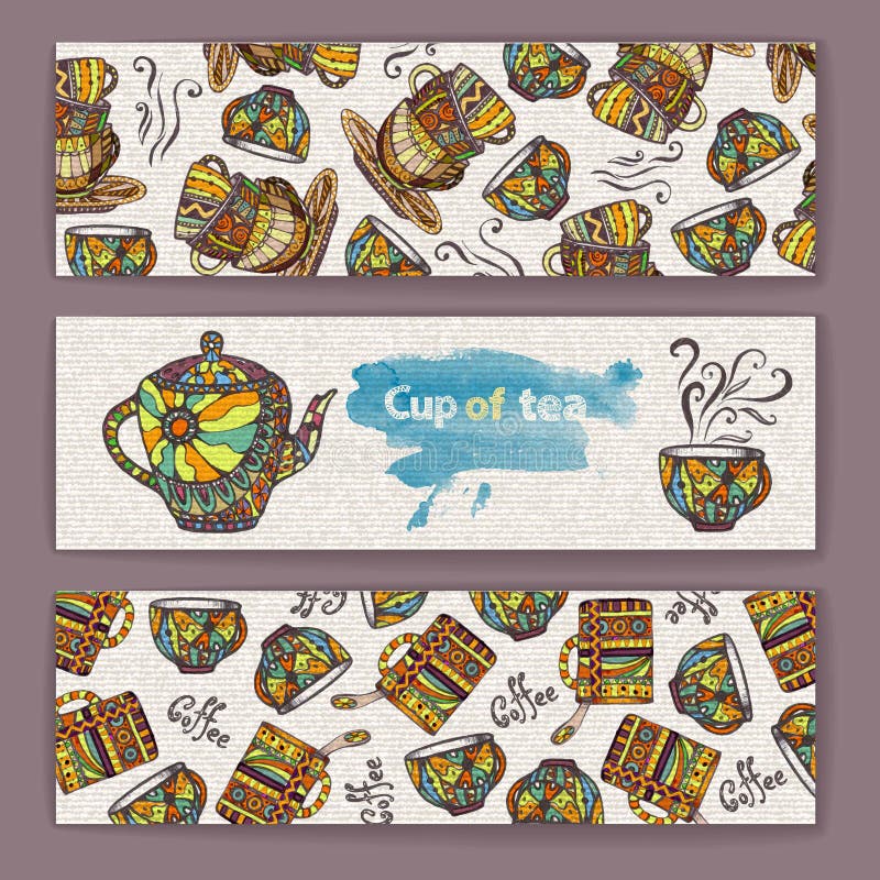 Set of Banners with Decorative Cup of Coffee Stock Vector ...