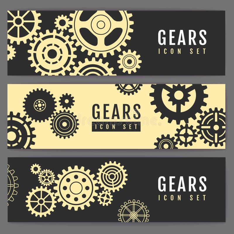Set of Banners with Different Gears. Cog Icon Design Stock Vector ...