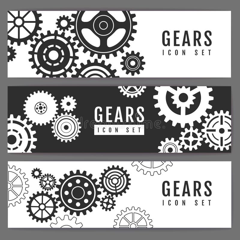 Set of Banners with Different Gears. Cog Icon Design Stock Vector ...