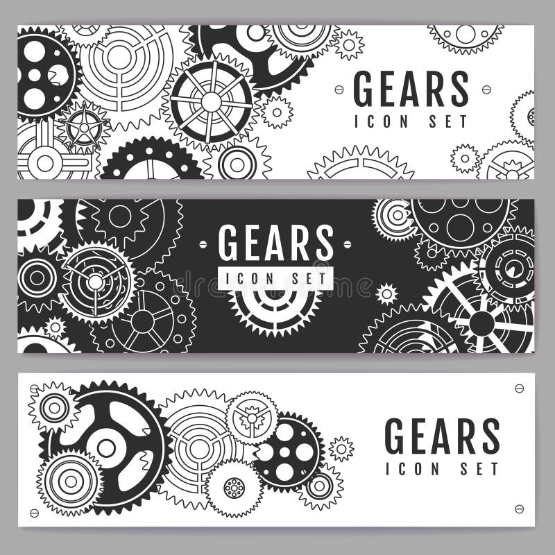 Set of Banners with Different Gears. Cog Icon Design Stock Vector ...