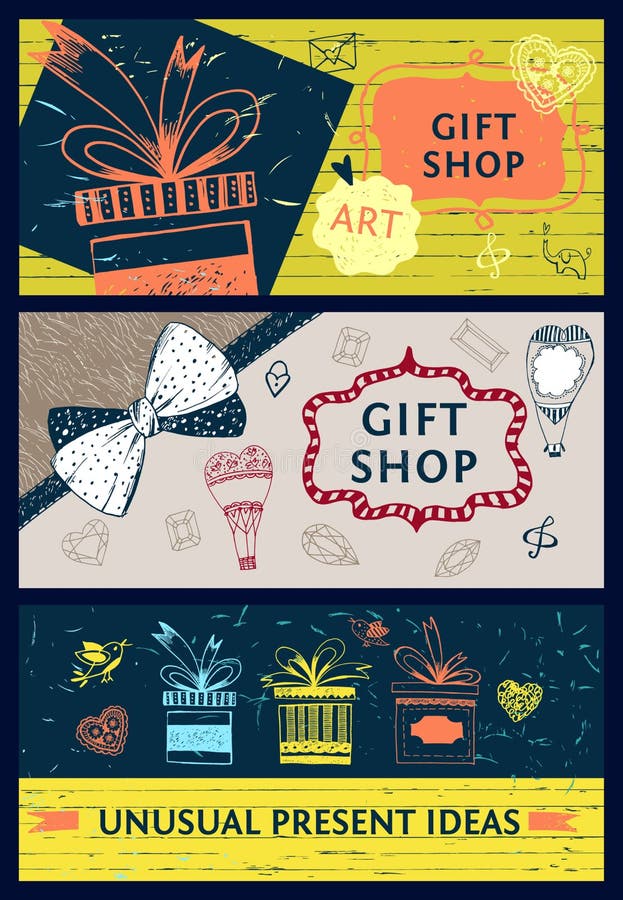Set Of Banners For Gift Shop. Stock Vector - Illustration of logo ...