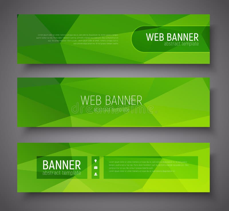 Set of Banners with Green Abstract Polygonal Background, Transparent ...
