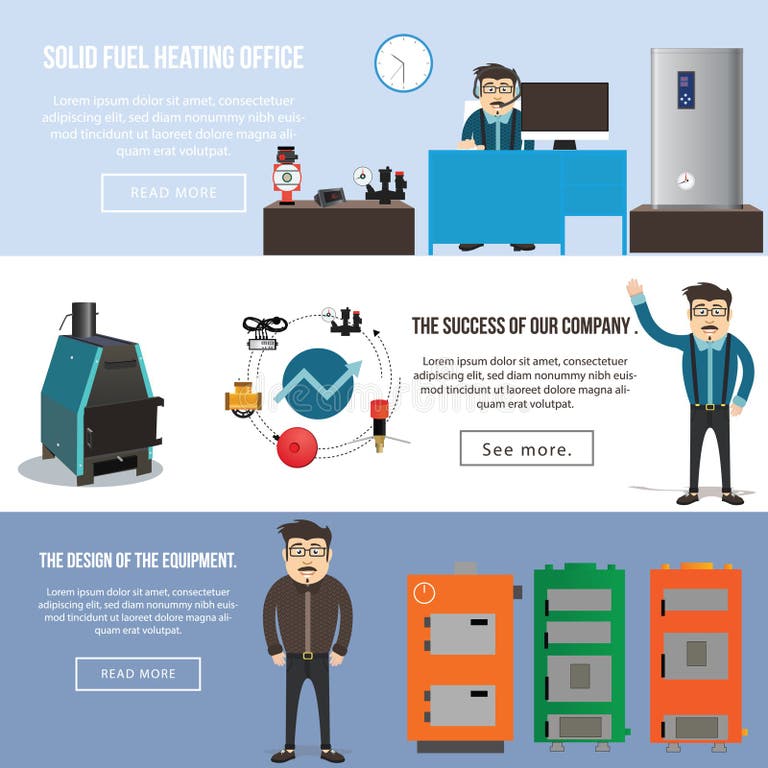 A Set of Banners for Heating. Solid Fuel Heating Stock Vector ...