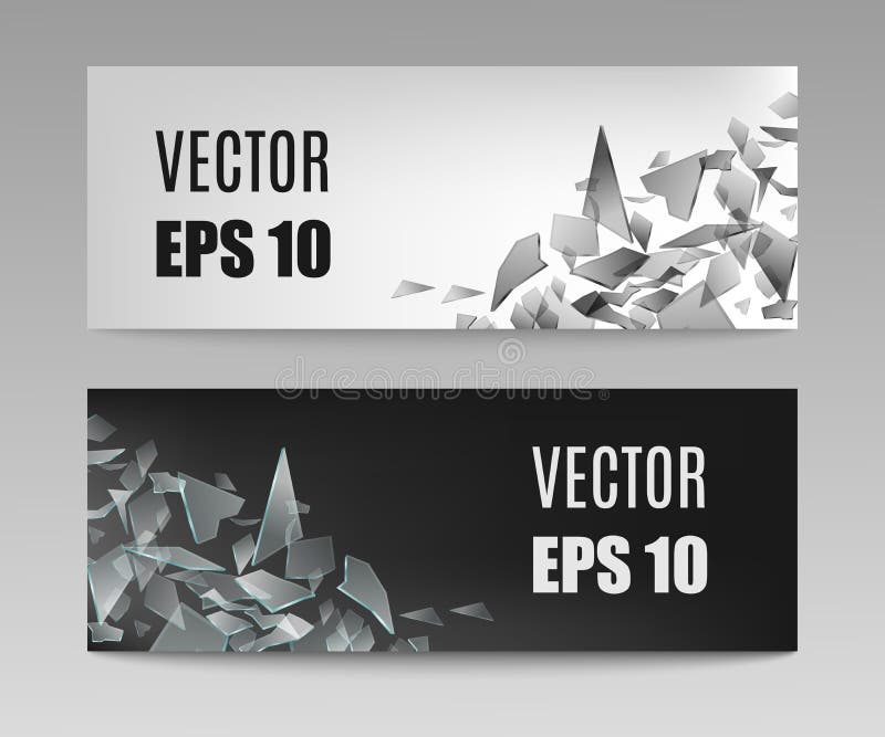 Set Banners with Broken Glass Sharp Shards, Realistic Vector ...