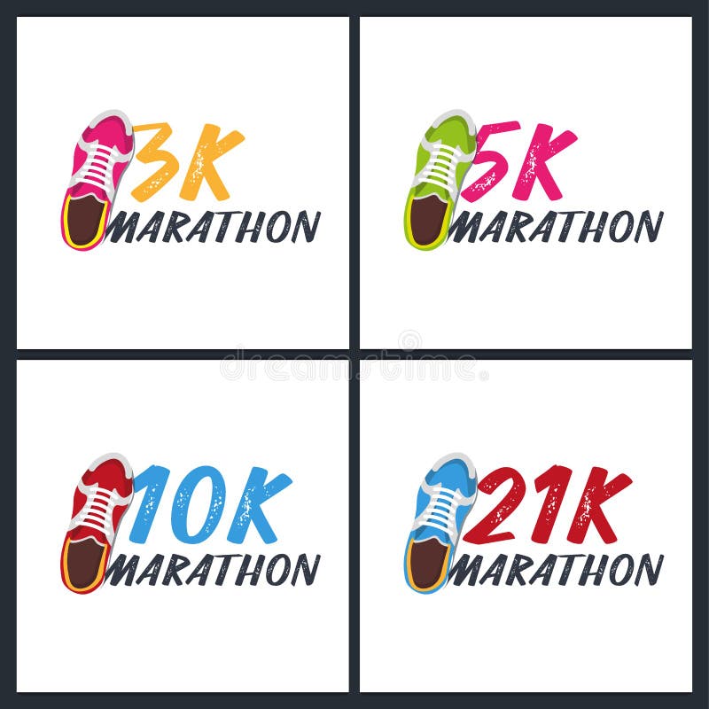 Set of Banners. 3K, 5K, 10K and 21K Marathon Run Event with Sneakers ...