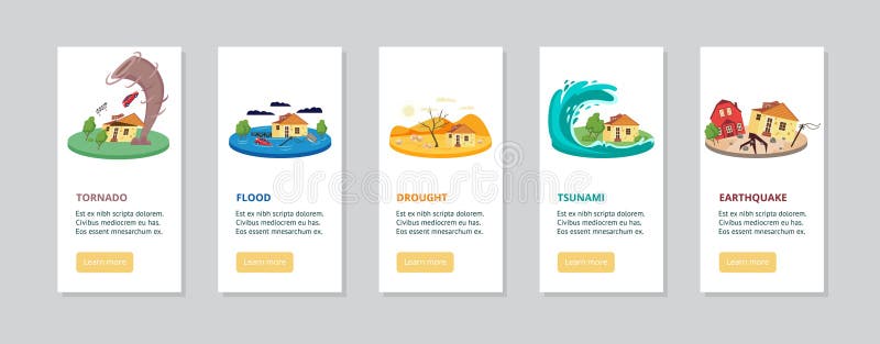 Set of Banners Showing Various Natural Disasters, Flat Vector ...