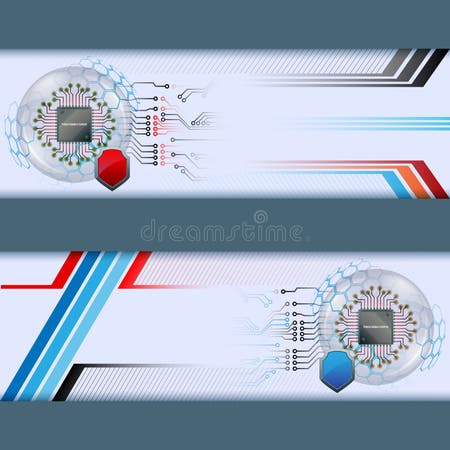 Set of Banners with Processor Chip and Shield Stock Vector ...
