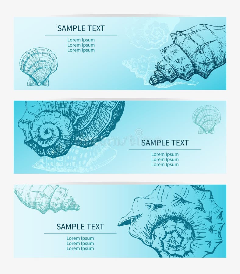 Set of Banners with Seashells Stock Vector - Illustration of spiral ...