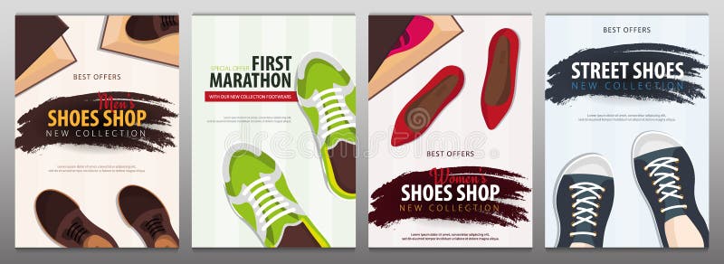 Set of Banners Shoes Shop. New Collection. Vector Illustration. Stock ...