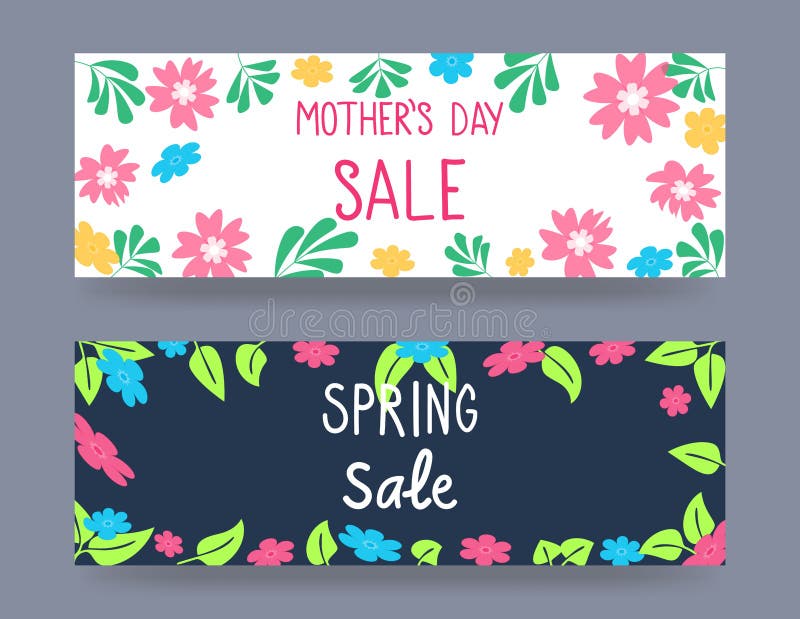 Set of Banners for Spring Sale. Bright Spring Flowers and Leaves Stock ...