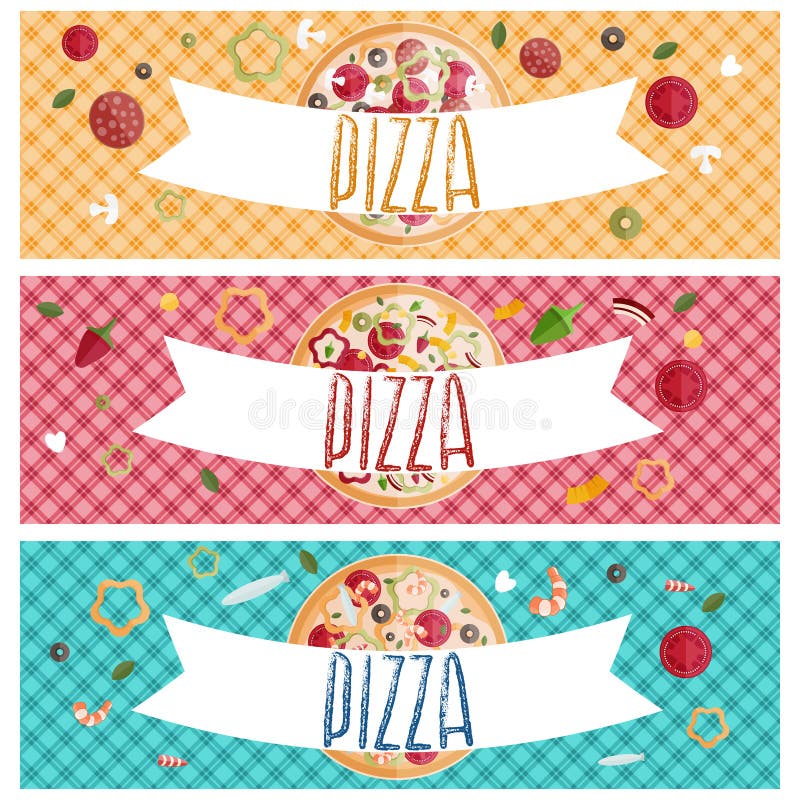 Set of Banners for Theme Pizza Different Tastes Flat Design Stock ...