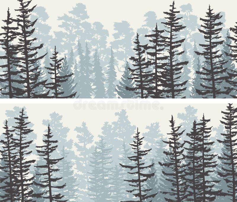 Set of Banners View from Coniferous Forest Blue Tone. Stock Vector ...